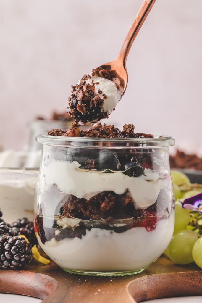 Yogurt Parfait with Fruit and Chocolate Granola - Pretty Domesticated